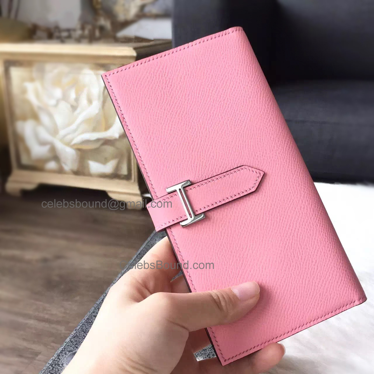 Handmade Hermes Bearn Wallet in 1q Rose Confetti Epsom Calfskin PHW