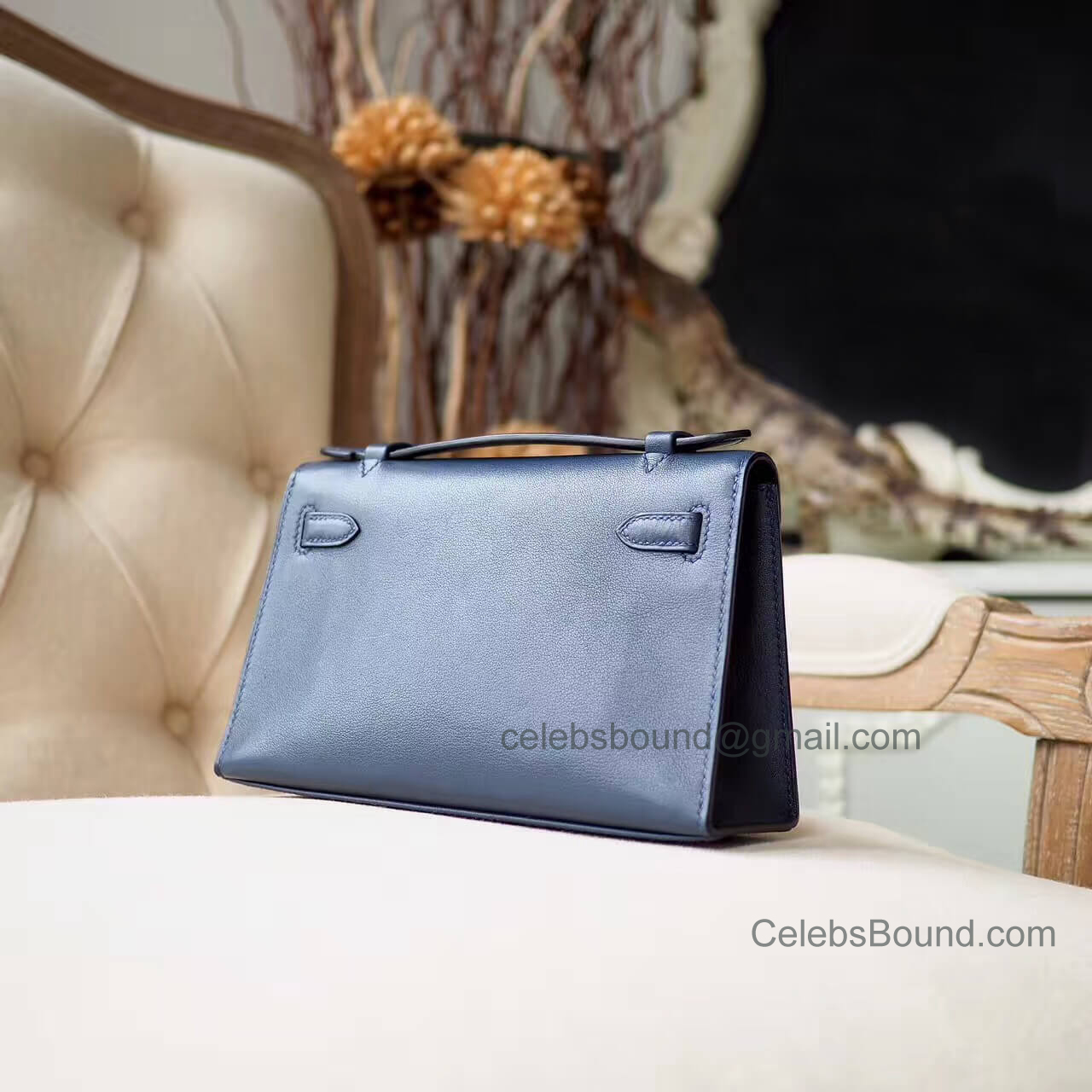 Hermes Mini Kelly 22 Pochette Bag in 1z Blue Nuit swift GHW