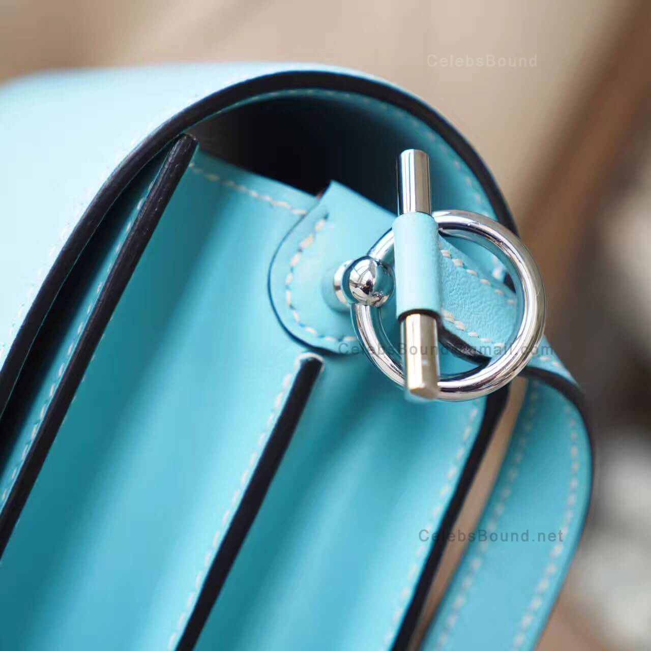 Hermes Roulis 23 Bag White Stitching in 3p Blue Atoll Evercolor PHW