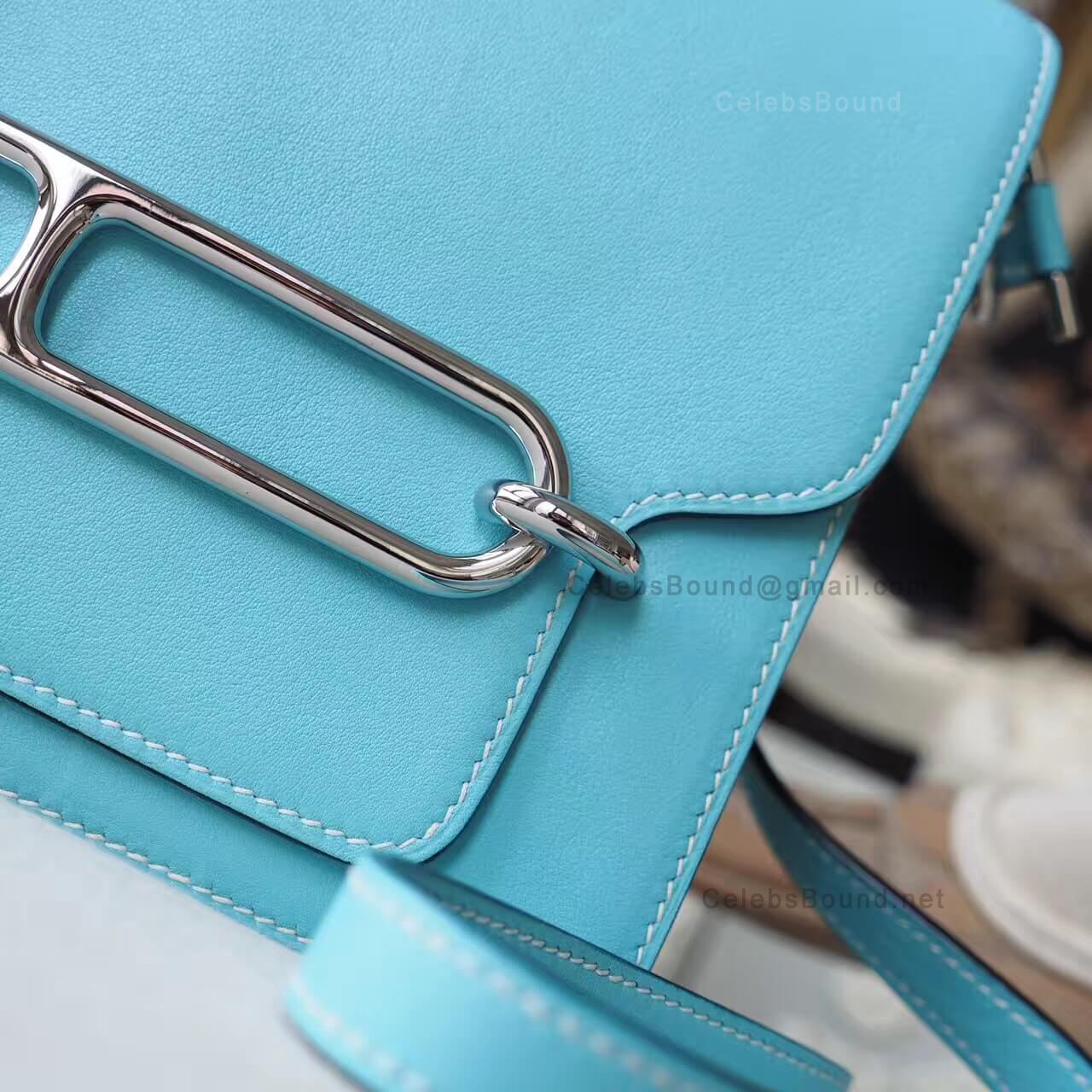 Hermes Roulis 23 Bag White Stitching in 3p Blue Atoll Evercolor PHW