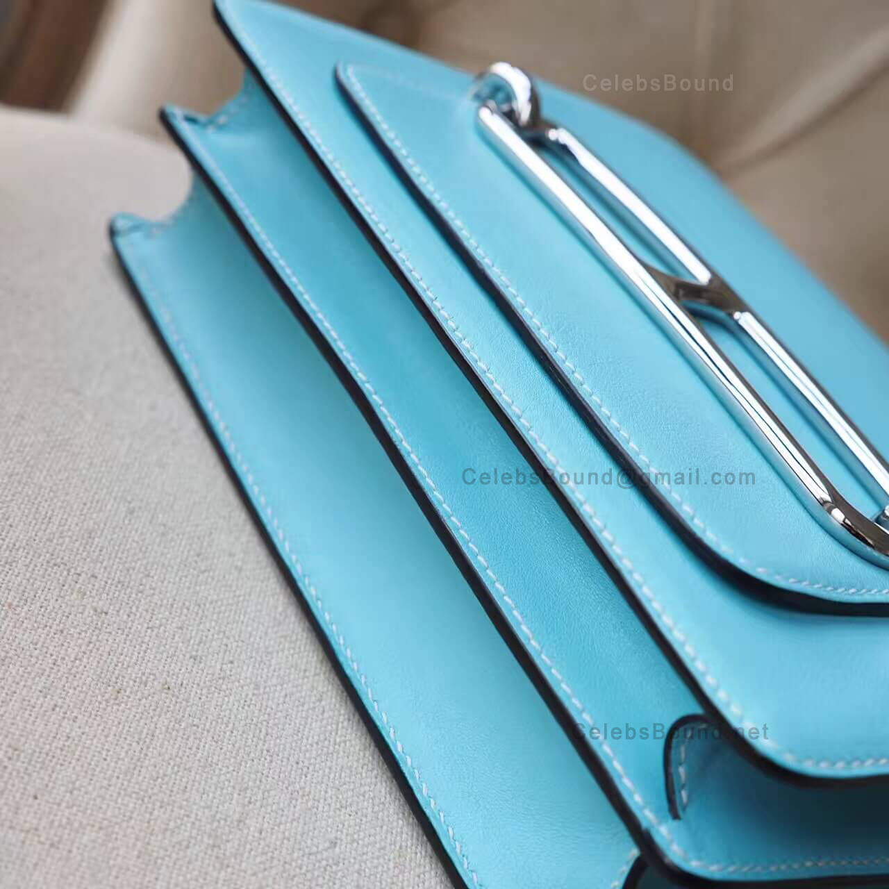 Hermes Roulis 23 Bag White Stitching in 3p Blue Atoll Evercolor PHW