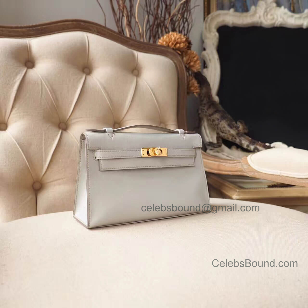Hermes Mini Kelly 22 Pochette Bag in ck80 Pearl Grey Swift GHW