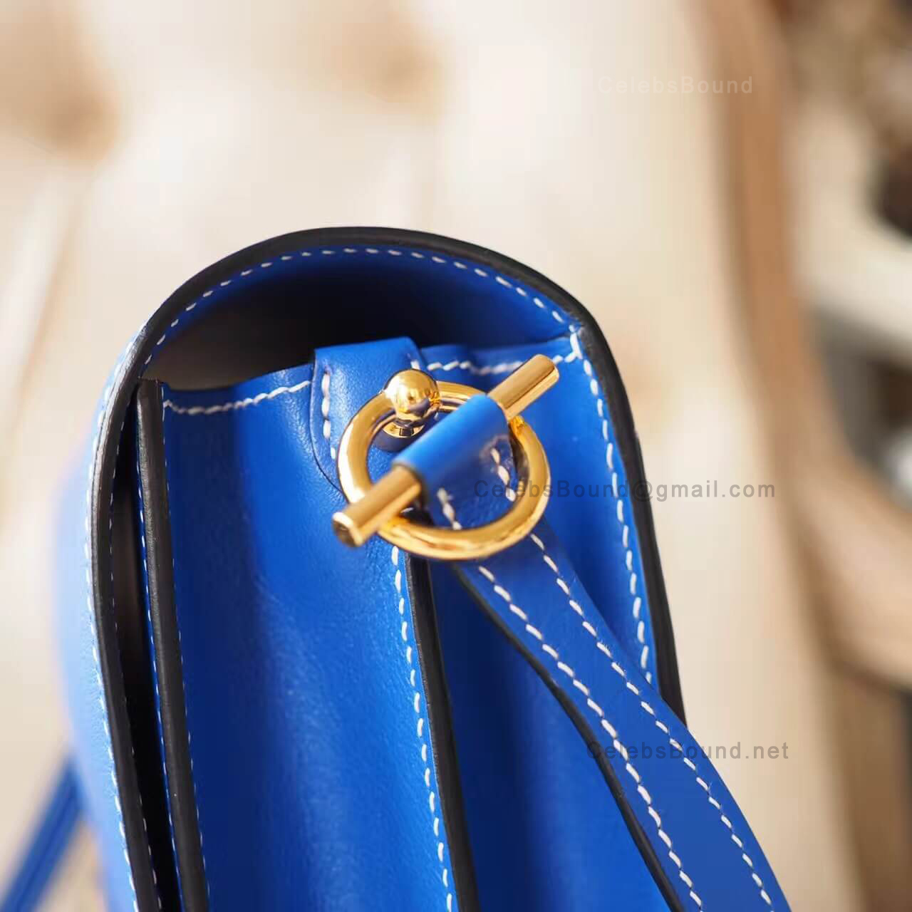 Hermes Roulis 23 White Stitching Bag in Blue Hydra Evercolor GHW