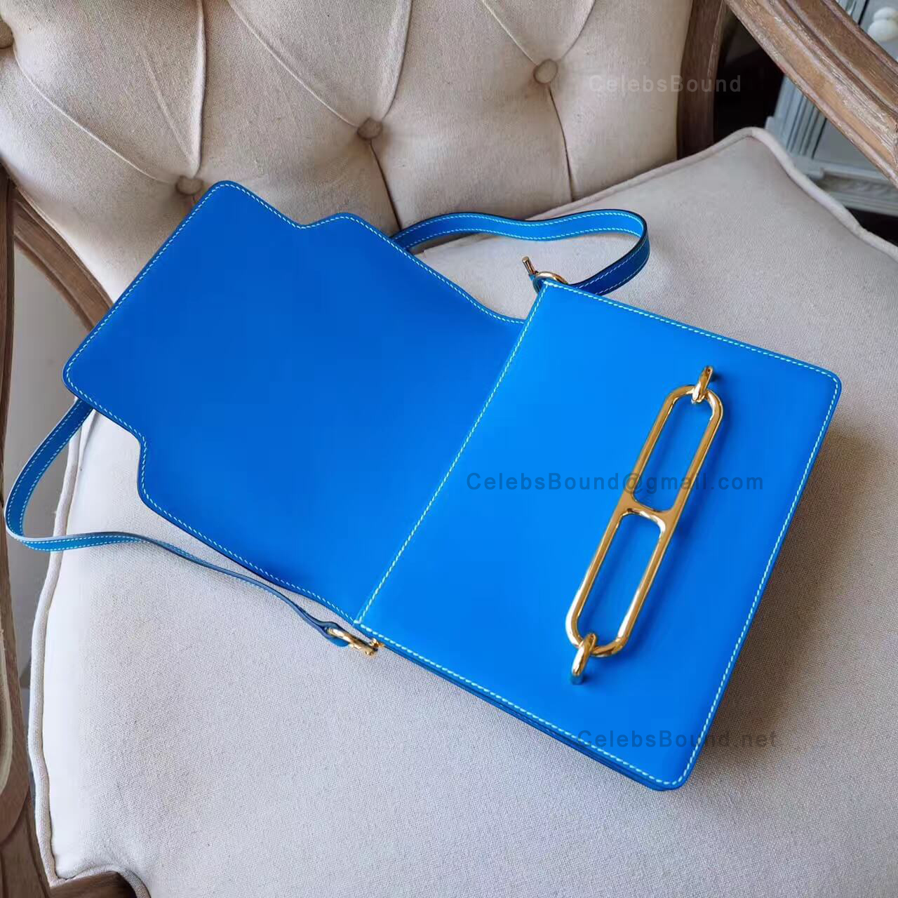 Hermes Roulis 23 White Stitching Bag in Blue Hydra Evercolor GHW