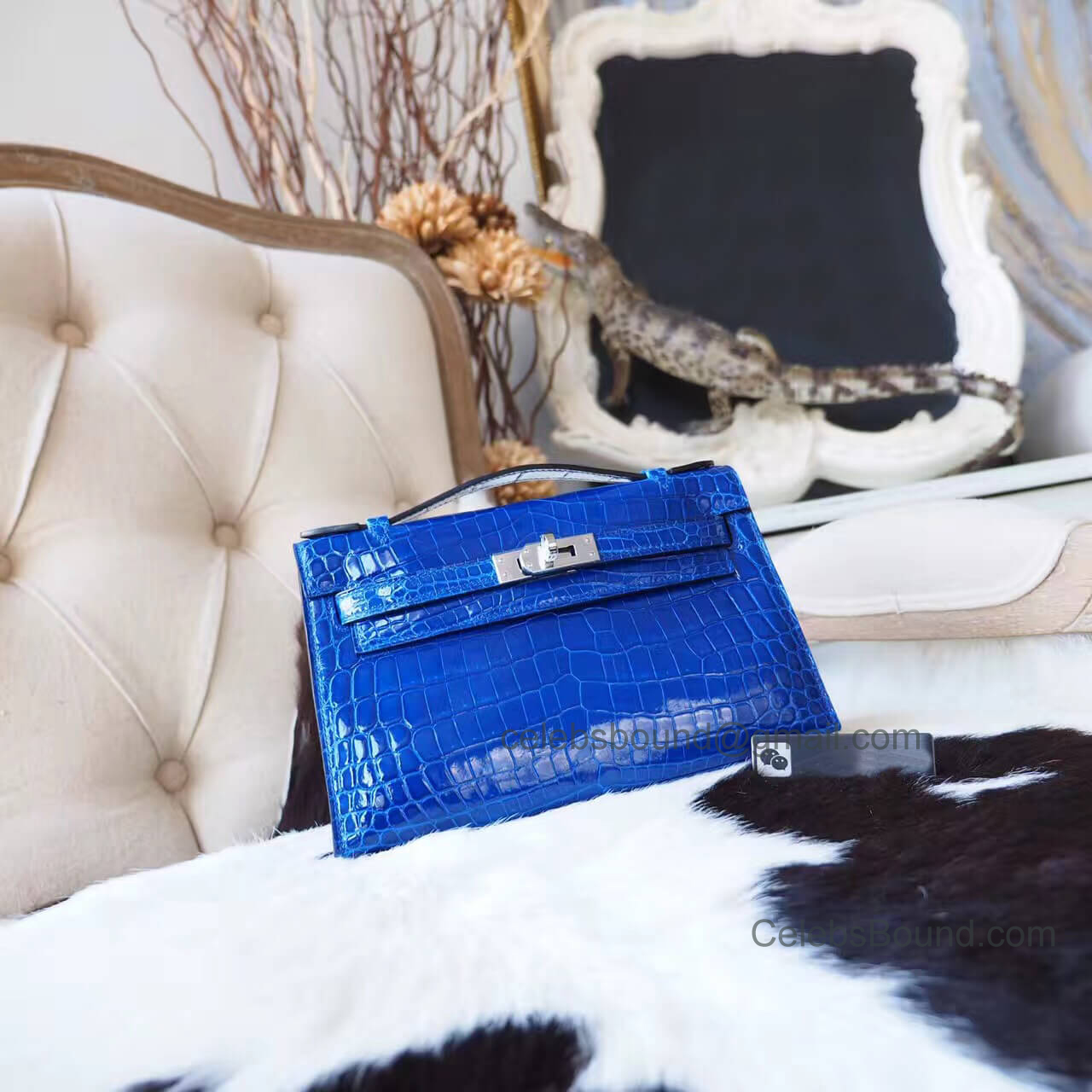 Replica Hermes Mini Kelly 22 Pochette Bag in Blue Electric Shiny Nile ...