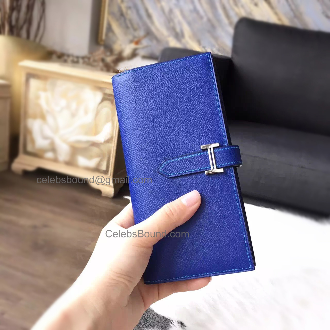 Handmade Hermes Bearn Wallet in 7t Blue Electric Epsom Calfskin PHW